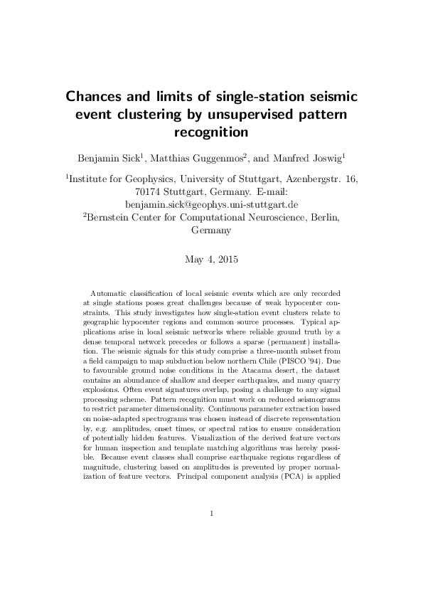 (PDF) Chances and limits of single-station seismic event clustering by unsupervised pattern ...