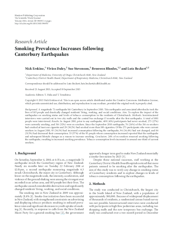 (PDF) Smoking prevalence increases following Canterbury earthquakes ...