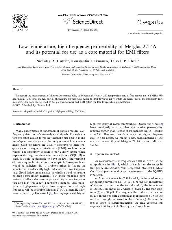 (PDF) Low temperature, high frequency permeability of Metglas 2714A and ...