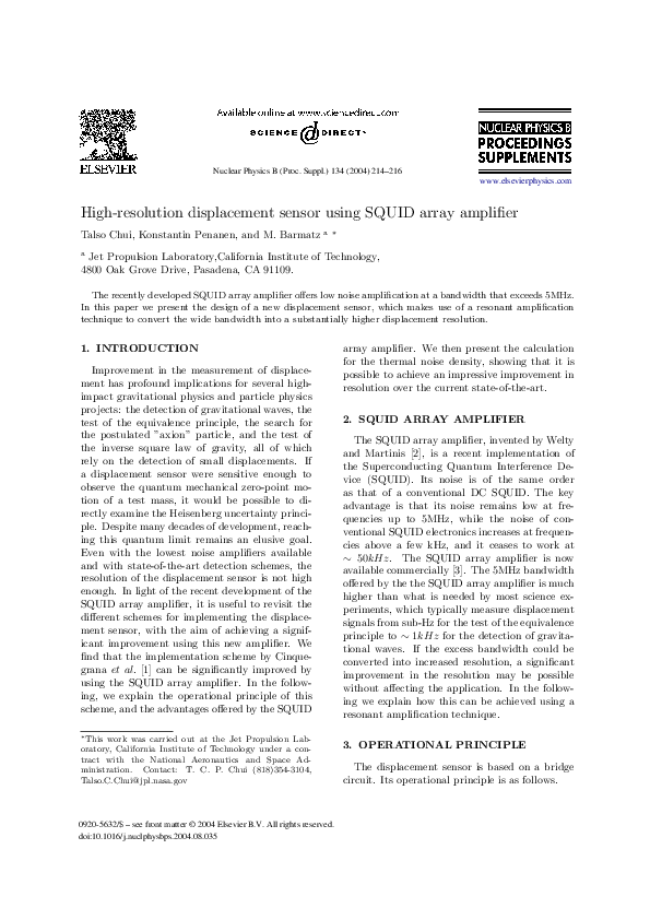 (PDF) High-resolution displacement sensor using SQUID array amplifier