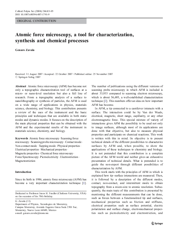 (PDF) Atomic force microscopy, a tool for characterization, synthesis ...