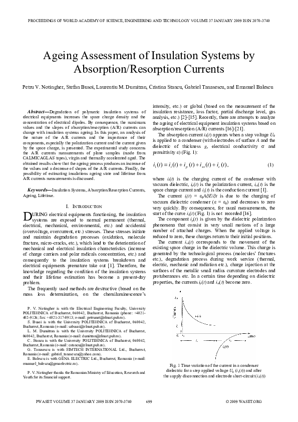 (PDF) Ageing Assessment of Insulation Systems by Absorption/Resorption ...