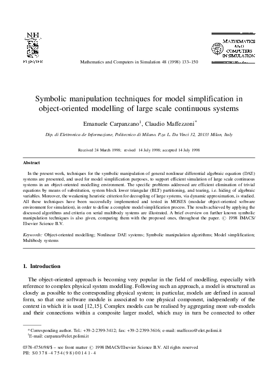 (PDF) Symbolic manipulation techniques for model simplification in object-oriented modelling of ...