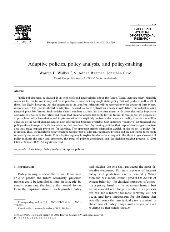 (PDF) Adaptive policies, policy analysis, and policy-making