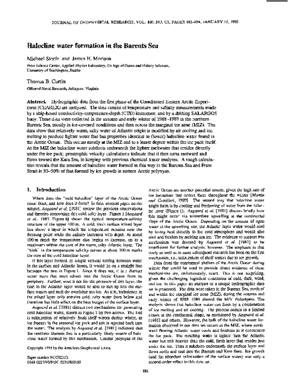 (PDF) Halocline water formation in the Barents Sea