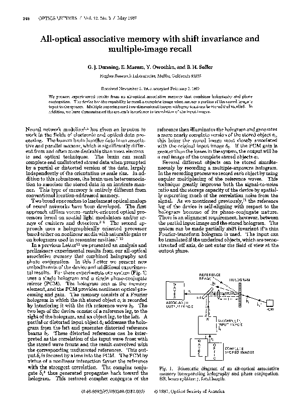 (PDF) All-optical associative memory with shift invariance and multiple-image recall