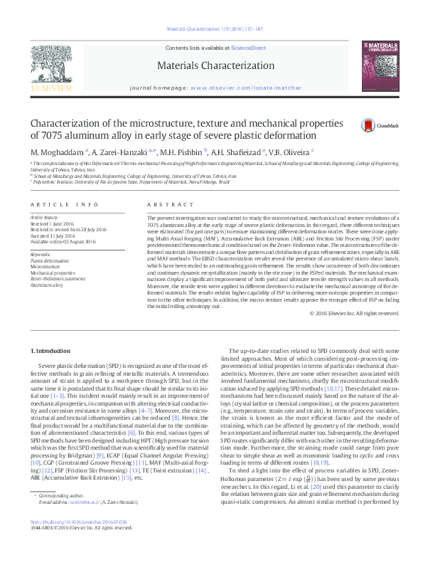 (PDF) Characterization of the microstructure, texture and mechanical properties of 7075 aluminum ...