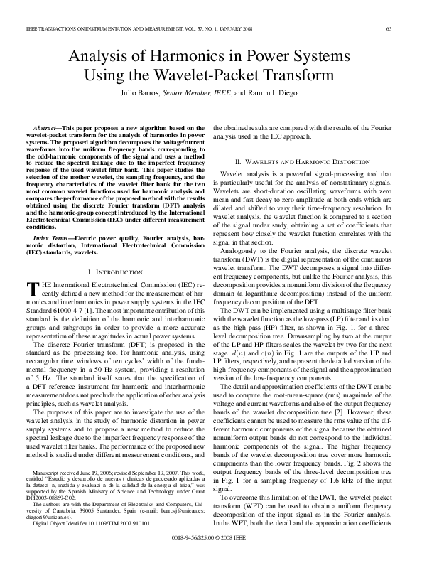 (PDF) Analysis of Harmonics in Power Systems Using the Wavelet Packet Transform