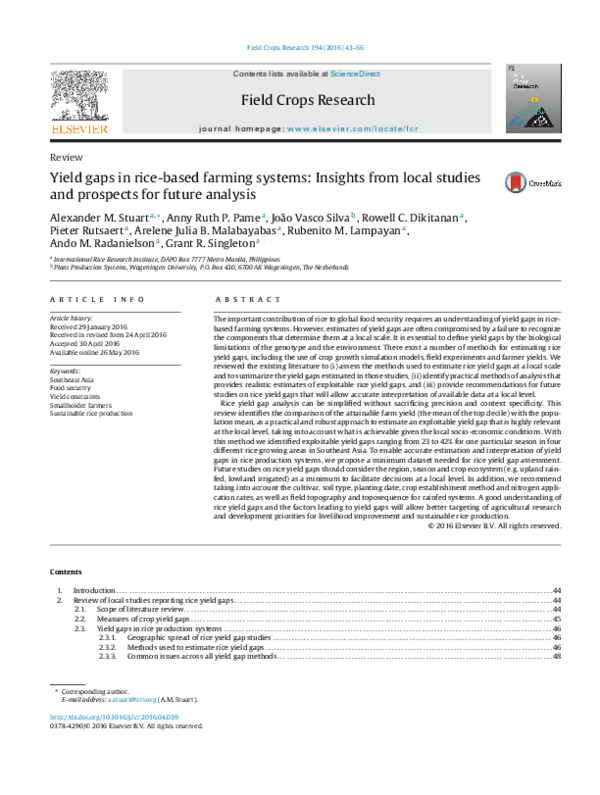 (PDF) Yield gaps in rice-based farming systems: Insights from local ...