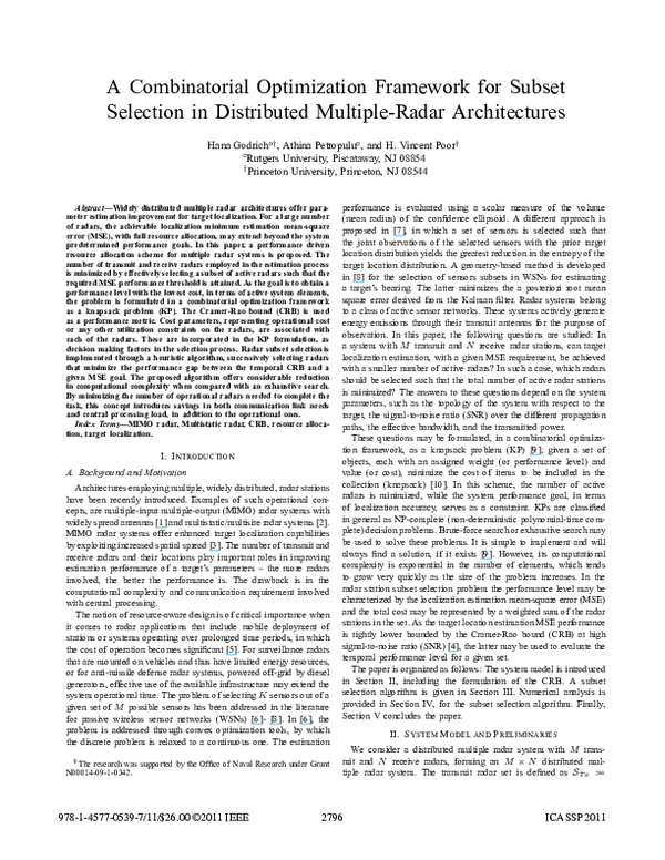 Pdf Optimizing Radar Selection For Target Estimation
