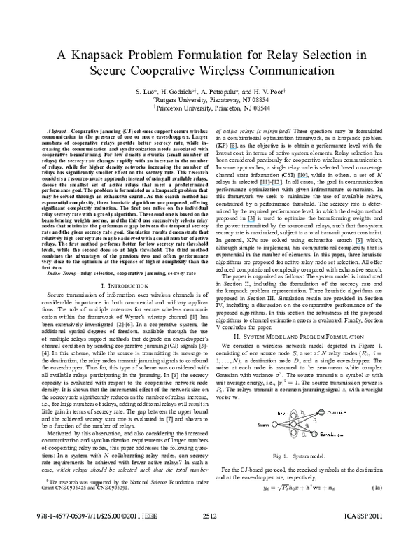 (PDF) A knapsack problem formulation for relay selection in secure ...
