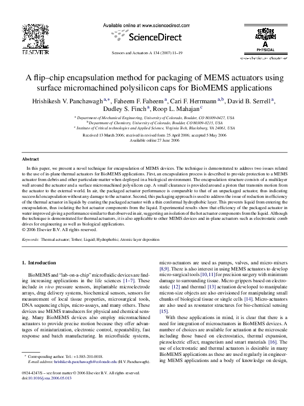 (PDF) A flip–chip encapsulation method for packaging of MEMS actuators using surface ...