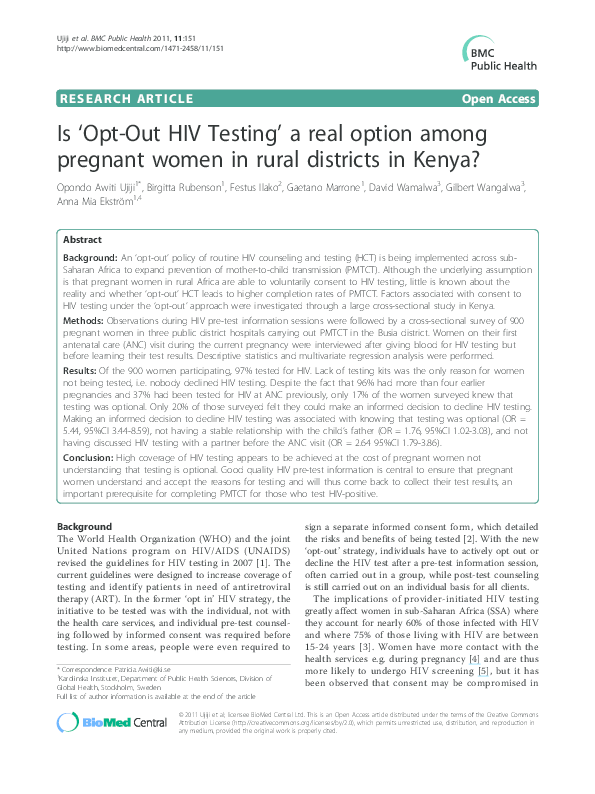 (PDF) Is 'Opt-Out HIV Testing' a real option among pregnant women in ...