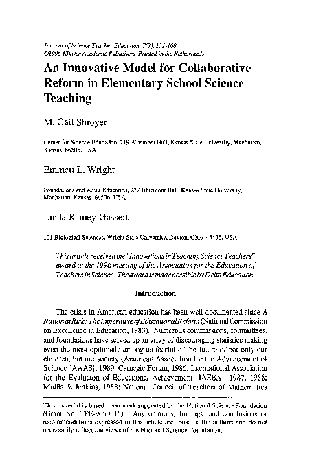 (PDF) An innovative model for collaborative reform in Elementary School ...