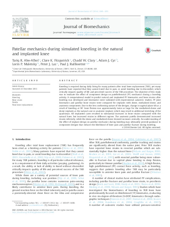 (PDF) Patellar mechanics during simulated kneeling in the natural and ...