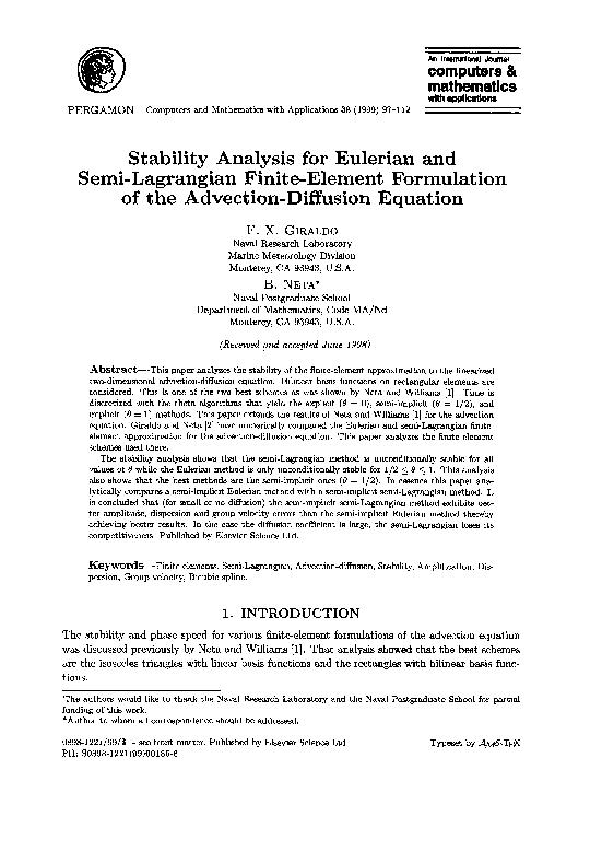 (PDF) Stability analysis for Eulerian and semi-Lagrangian finite-element formulation of the ...