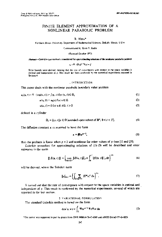 Pdf Finite Element Approximation Of A Nonlinear Parabolic Problem