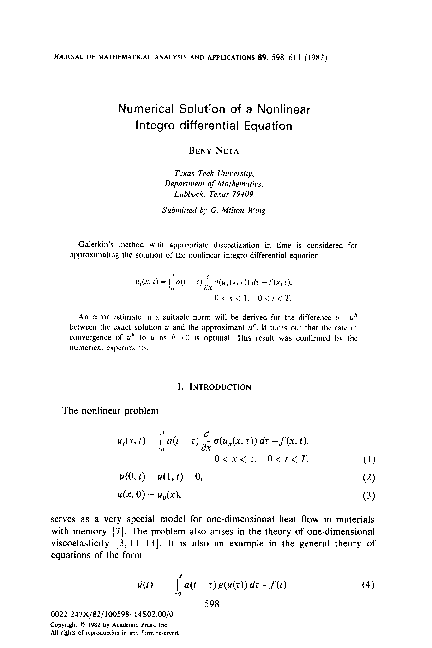 (PDF) Numerical solution of a nonlinear integro-differential equation