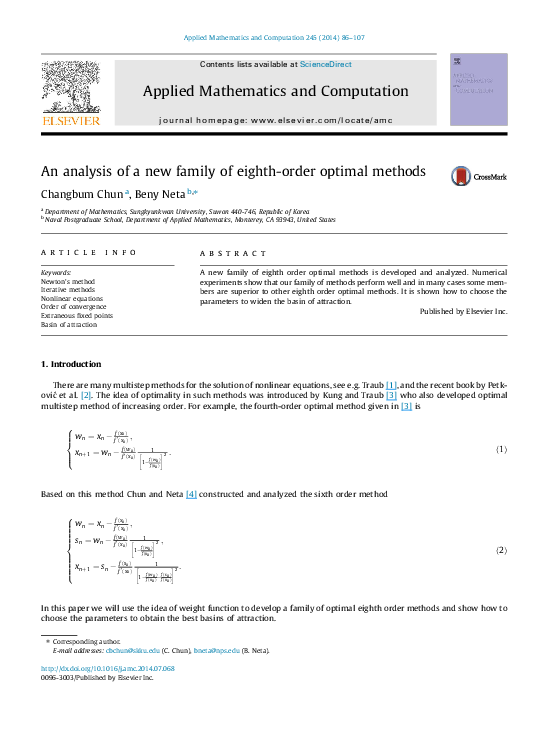 (PDF) An analysis of a new family of eighth-order optimal methods