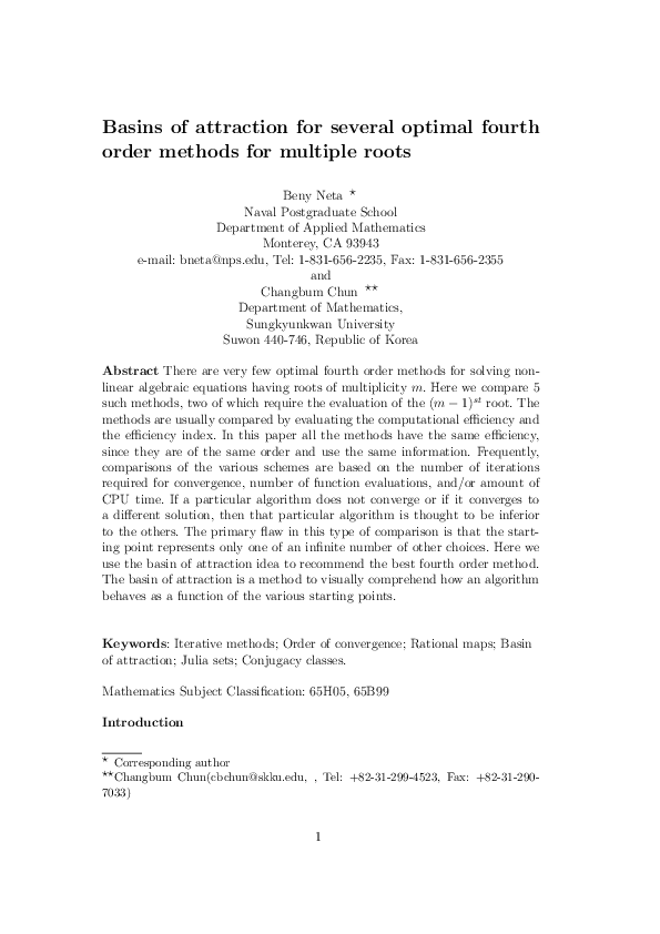(PDF) Basins of attraction for several optimal fourth order methods for multiple roots