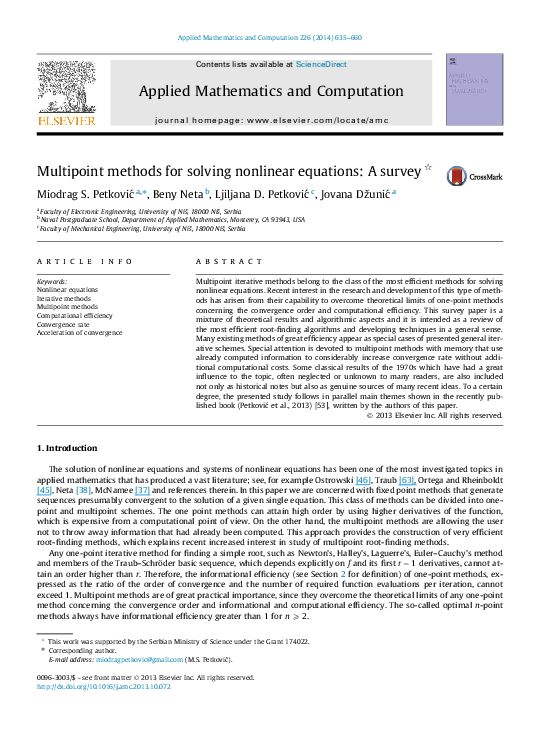 (PDF) Multipoint methods for solving nonlinear equations: A survey