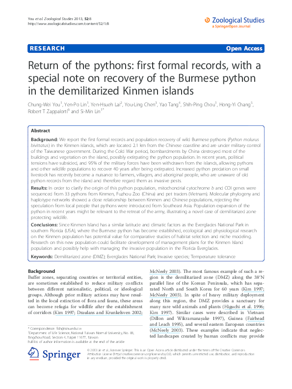 (PDF) Return of the pythons: first formal records, with a special note on recovery of the ...