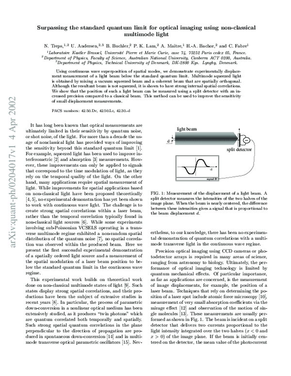 (PDF) Surpassing the Standard Quantum Limit for Optical Imaging Using Nonclassical Multimode Light