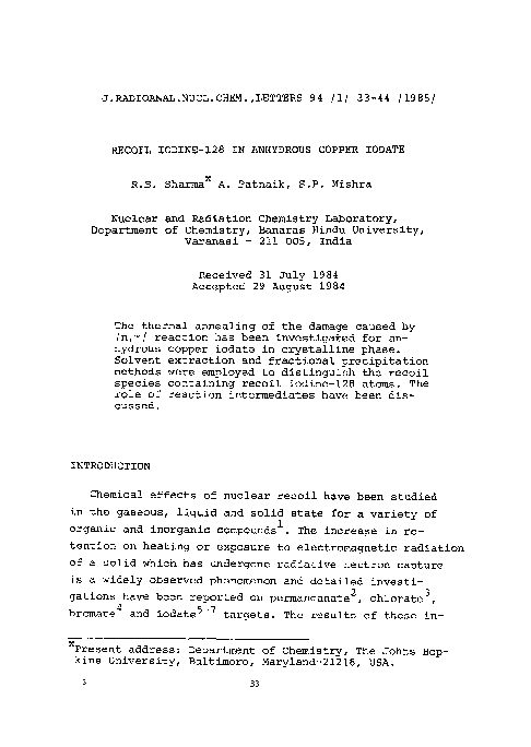 (PDF) Recoil iodine-128 in anhydrous copper iodate