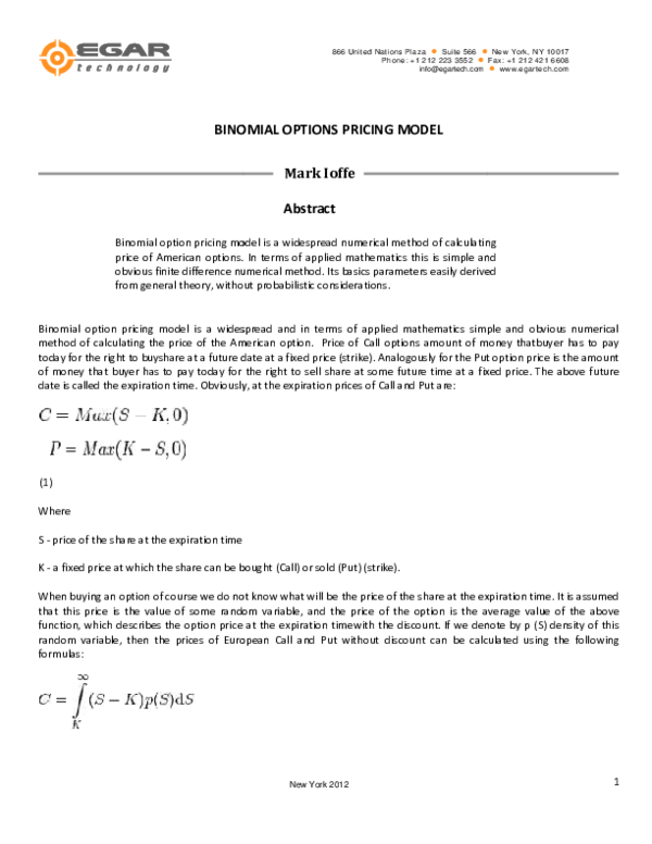 (PDF) Binomial Options Pricing Model