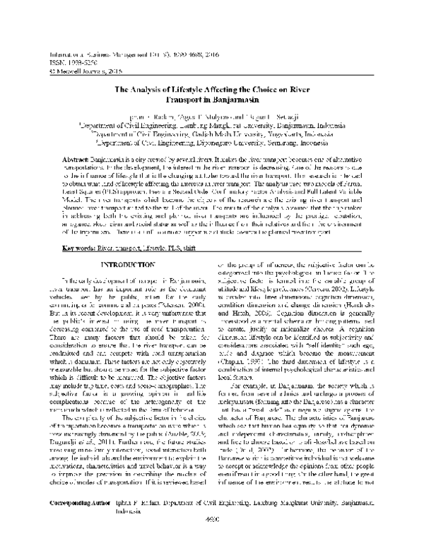 (PDF) The Analysis of Lifestyle Affecting the Choice on River Transport ...