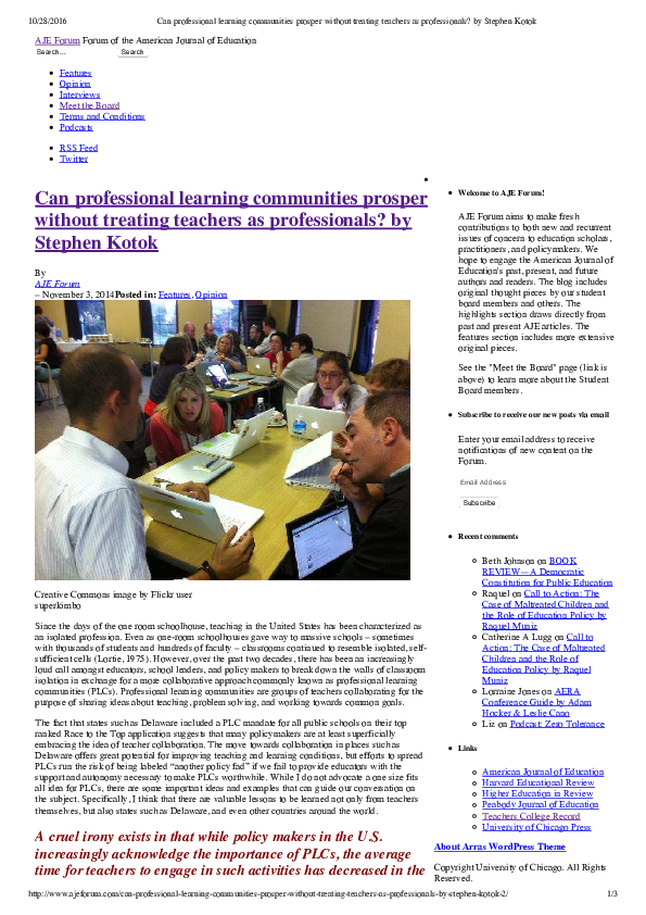 (PDF) Can professional learning communities prosper without treating ...