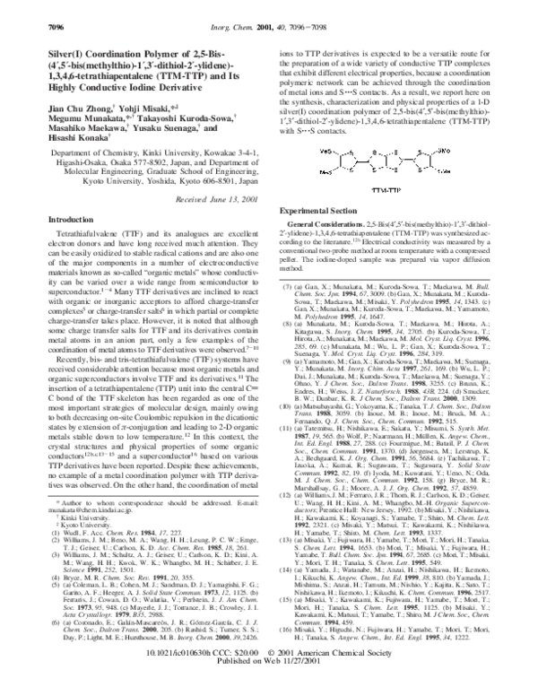 (PDF) Silver(I) Coordination Polymer of 2,5-Bis- (4‘,5‘-bis(methylthio ...