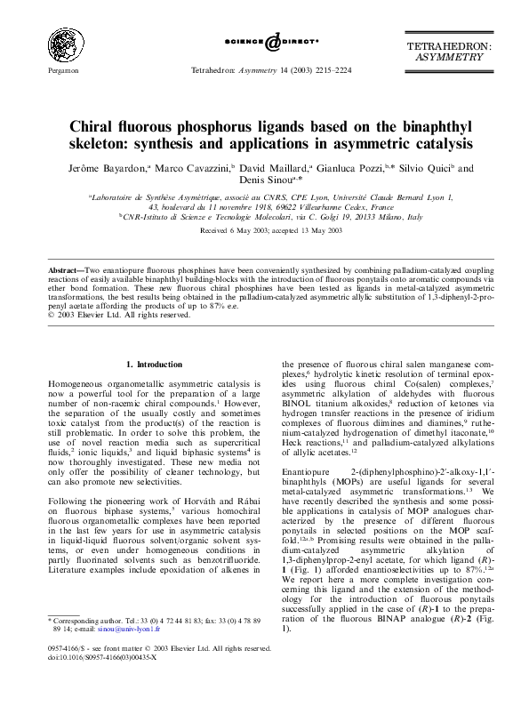 (PDF) Chiral fluorous phosphorus ligands based on the binaphthyl ...