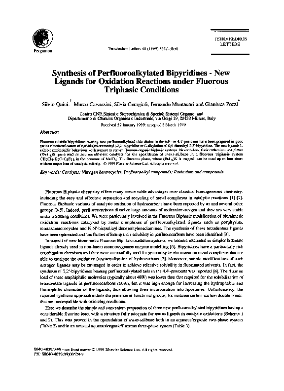 (PDF) Synthesis of perfluoroalkylated bipyridines — New ligands for ...
