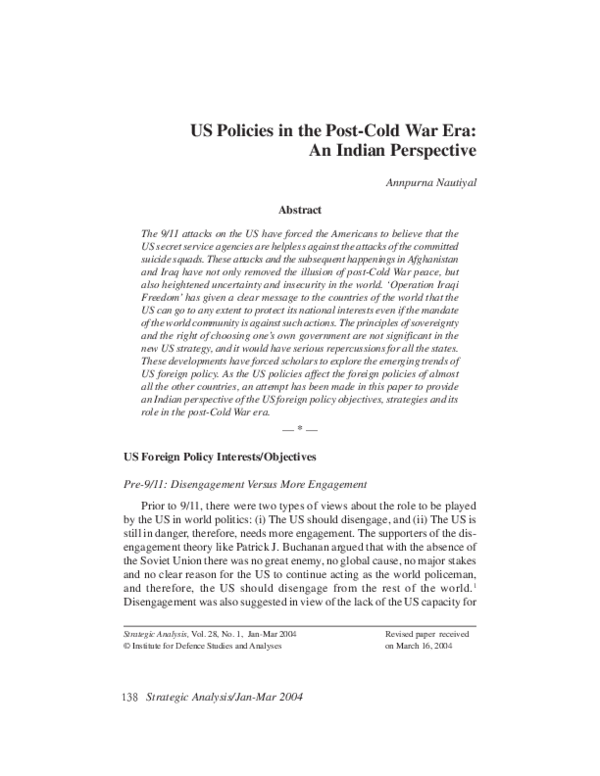 (PDF) US Policies in the Post-Cold War Era