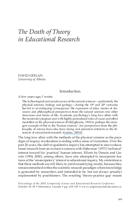 (PDF) The Death of Theory in Educational Research