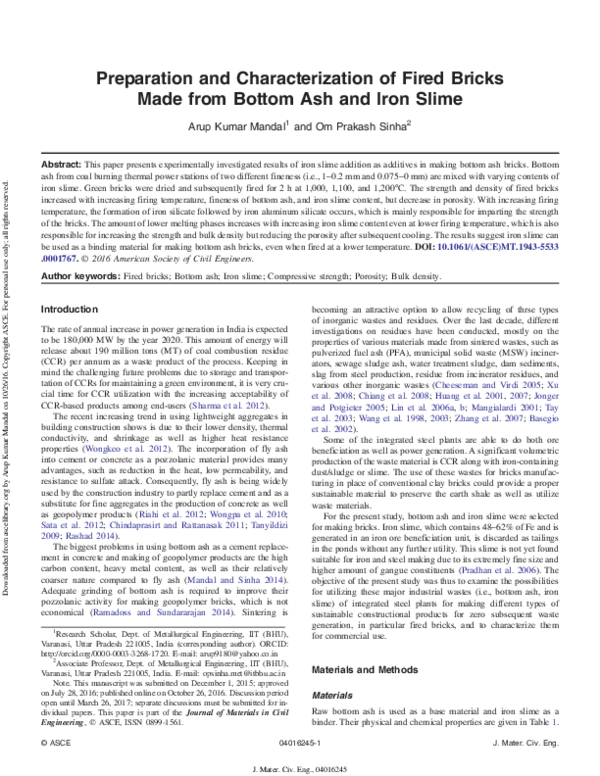 (PDF) Preparation and Characterization of Fired Bricks Made from Bottom ...