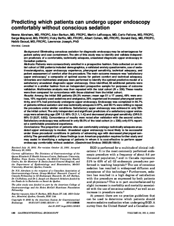 (PDF) Predicting which patients can undergo upper endoscopy comfortably ...