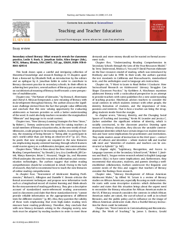 (PDF) Leslie S. Rush, A. Jonathan Eakle and Allen Berger, Editors, Secondary school literacy ...