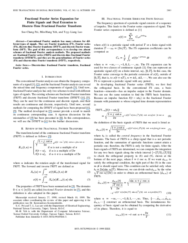 Pdf Fractional Fourier Series Expansion For Finite Signals And Dual Extension To Discrete Time
