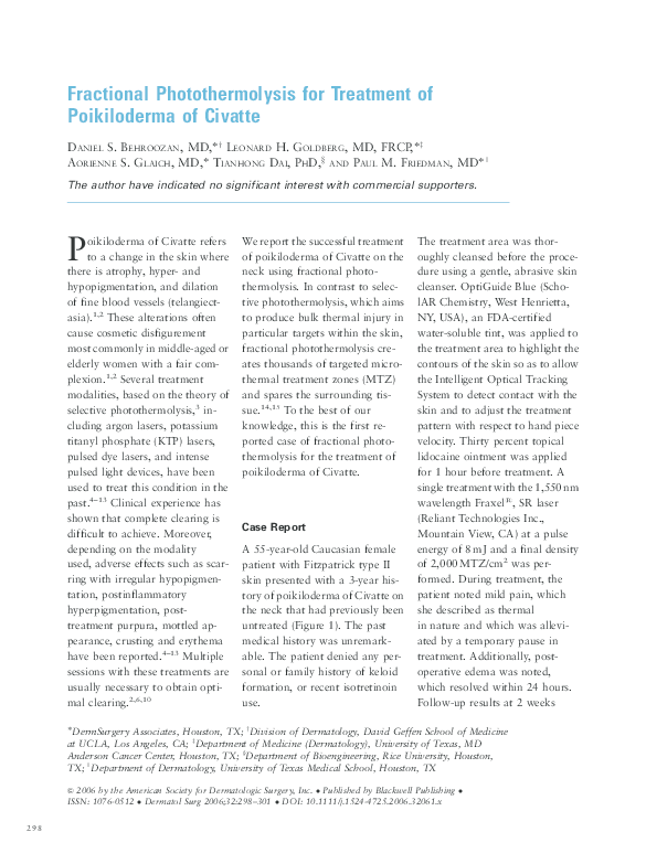 (PDF) Fractional photothermolysis for the treatment of telangiectatic ...