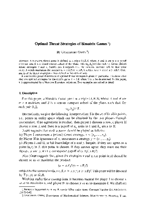 (PDF) Optimal threat strategies of bimatrix games
