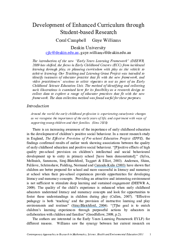 (PDF) Development of Enhanced Curriculum through Student-based Research