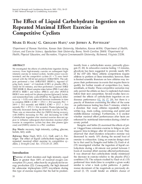 (PDF) The Effect of Liquid Carbohydrate Ingestion on Repeated Maximal ...