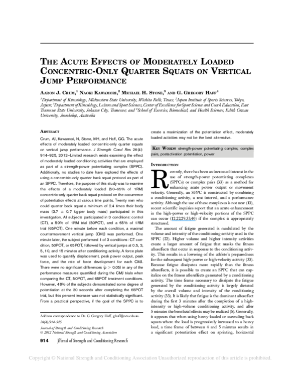 (PDF) The Acute Effects of Moderately Loaded Concentric-Only Quarter ...