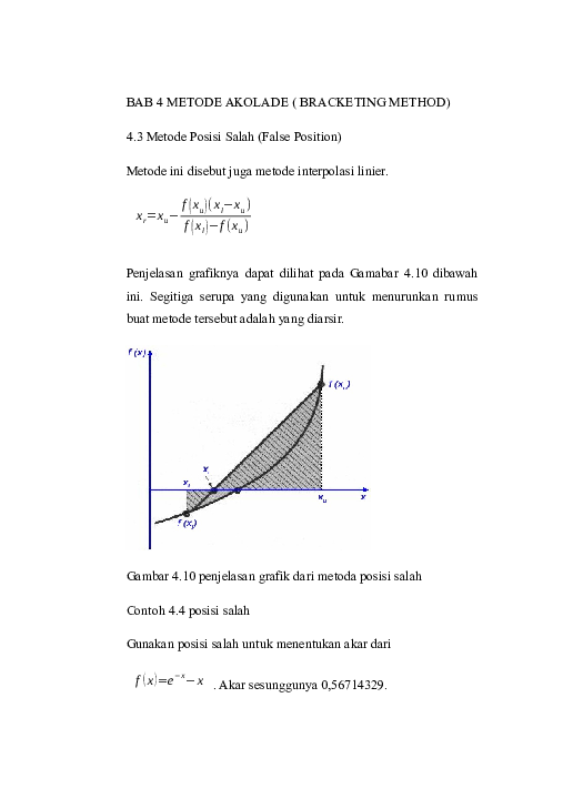 (DOC) BAB 4 METODE AKOLADE ( BRACKETING METHOD) 4.3 Metode Posisi Salah (False Position
