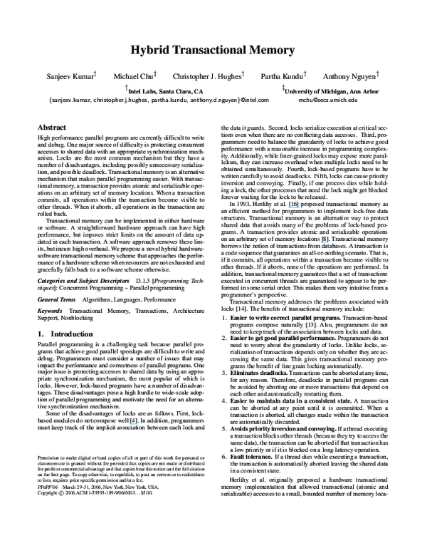 Pdf Hybrid Transactional Memory Sanjeev Kumar