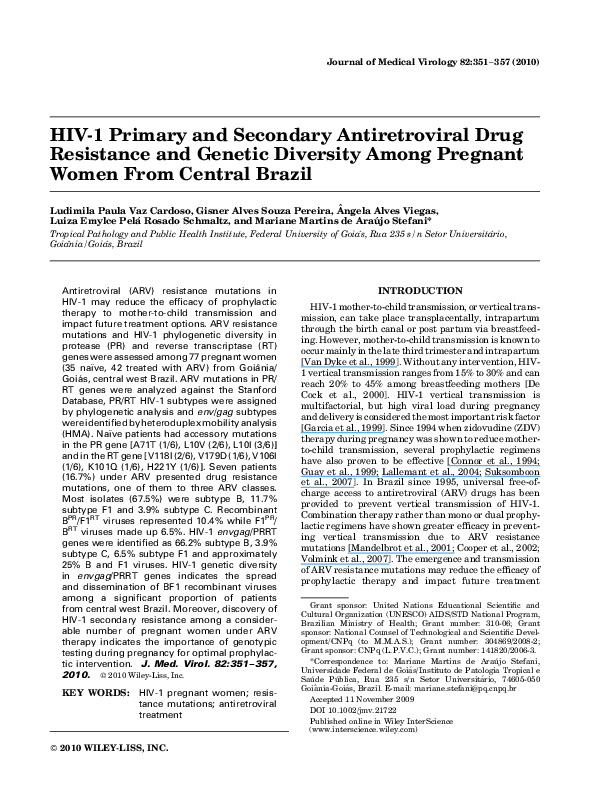 (PDF) HIV1 primary and secondary antiretroviral drug resistance and ...