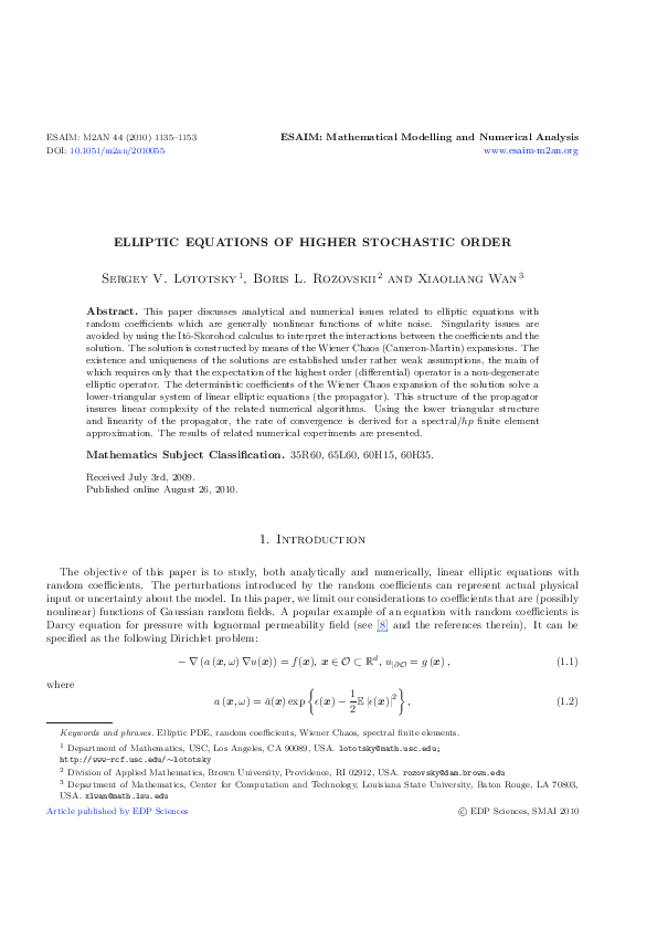 (PDF) Elliptic equations of higher stochastic order