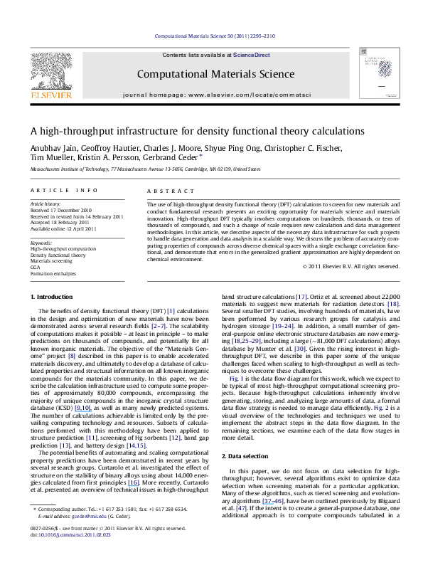 Pdf A High Throughput Infrastructure For Density Functional Theory